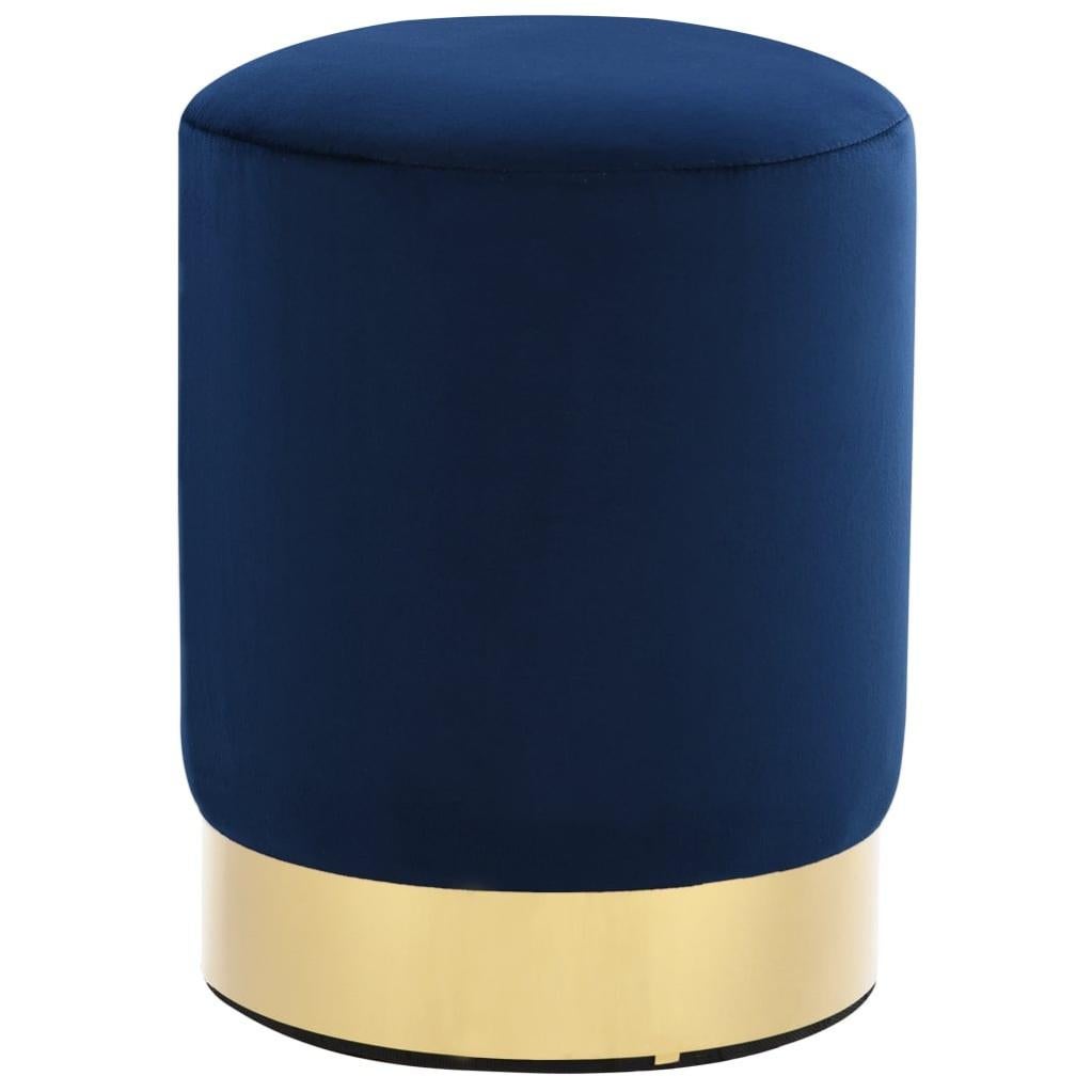 Tabouret bas design velours bleu marine et metal doré Sinza | Leroy Merlin