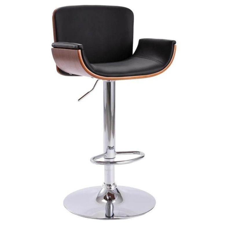 Chaise de bar simili cuir noir et bois foncé Bilen | Leroy Merlin