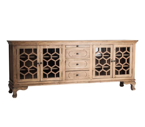 Buffet 4 portes 4 tiroirs pin massif recyclé clair Pella | Leroy Merlin