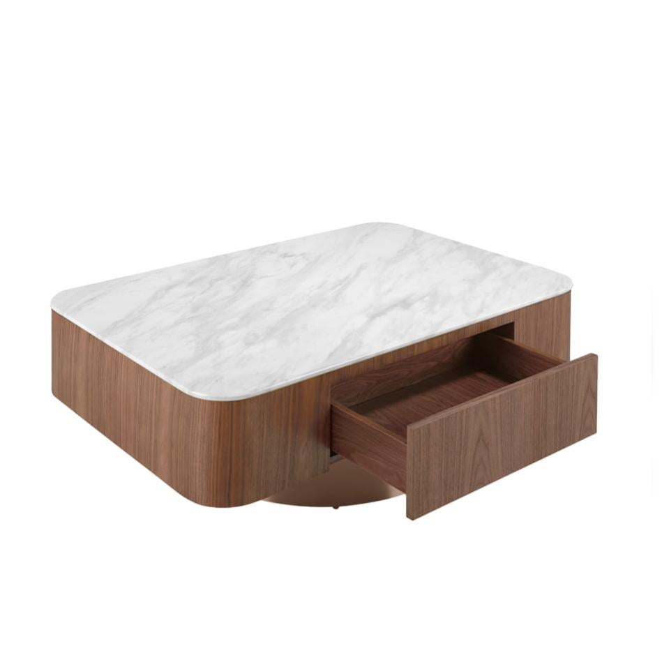 Table basse en bois de noyer et plateau en porcelaine 120 x 80 x 38 cm ...