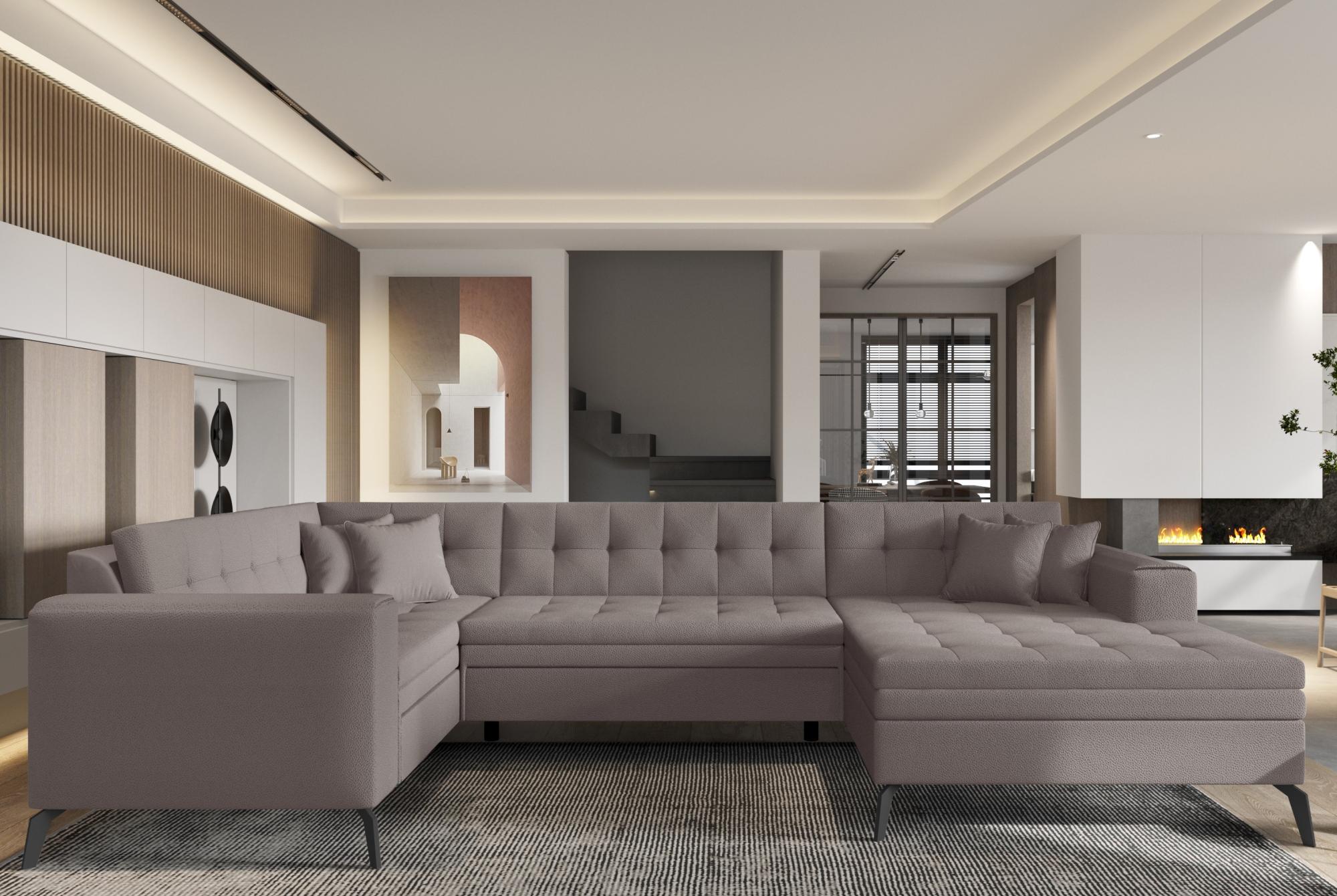 Canapé panoramique convertible droit tissu marron clair matelassé Bonty ...