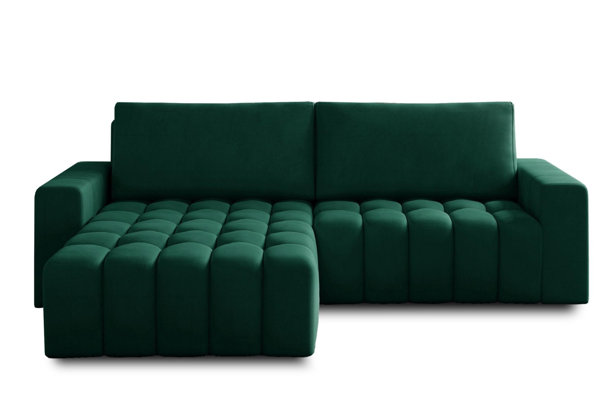 Canapé convertible design velours matelassé vert impérial angle gauche ...