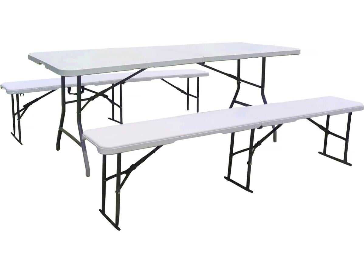 Ensemble Table de jardin pliante + 2 Bancs pliants " Foldy" - Blanc ...