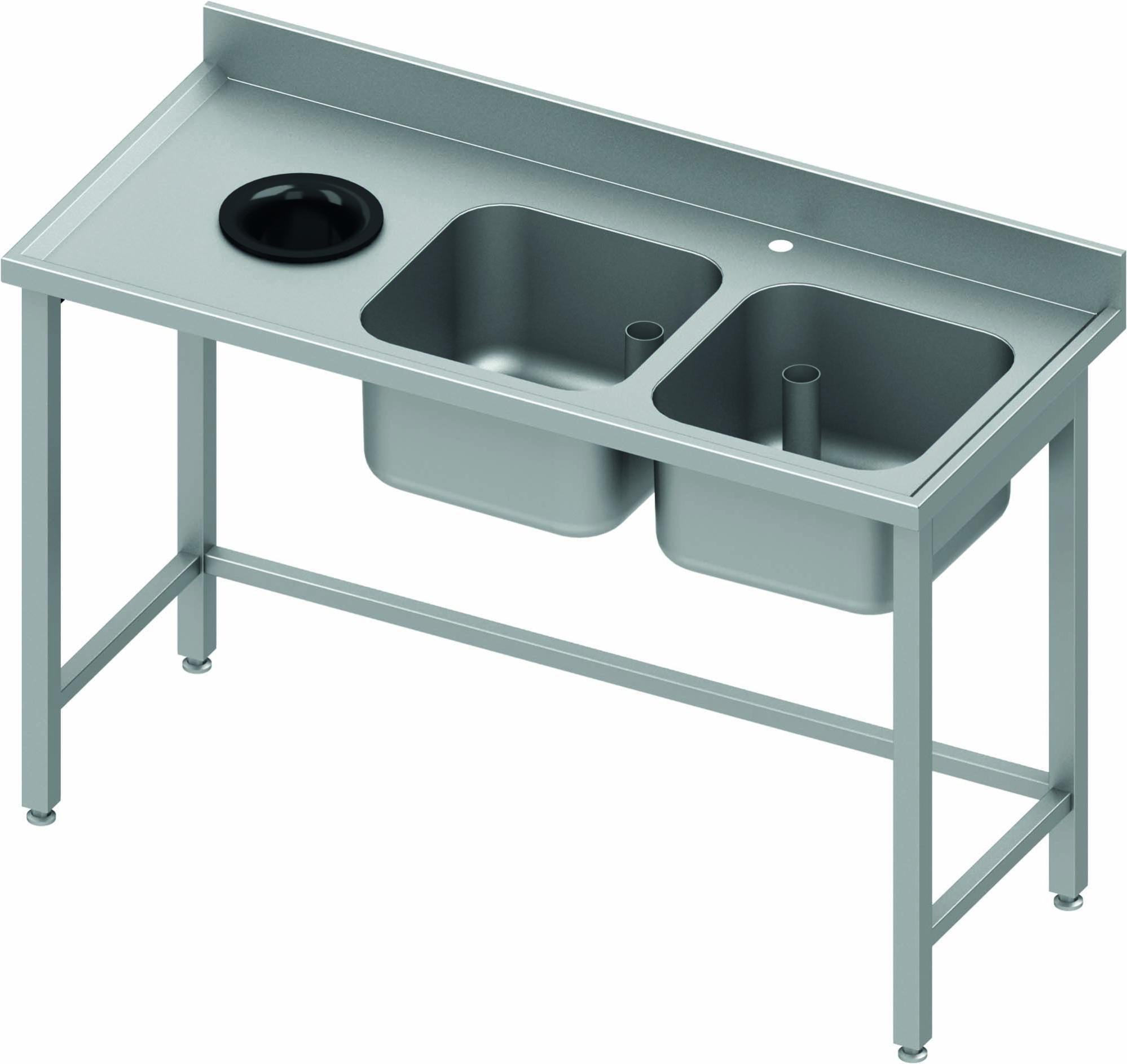 Table de Chef Inox Double Cuve à Droite - Vide Ordure - Profondeur 600 ...