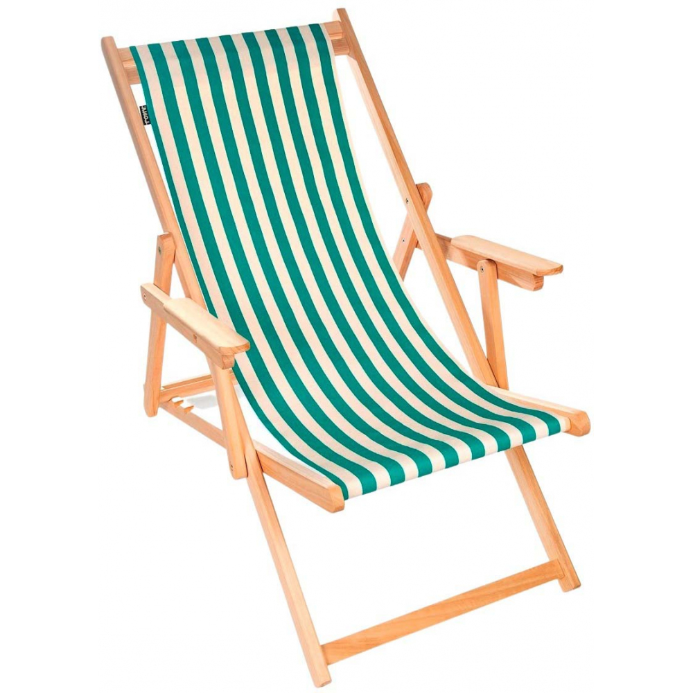 Chilienne transat bois d'eucalyptus tissu 100% coton Elvas rayé vert et ...