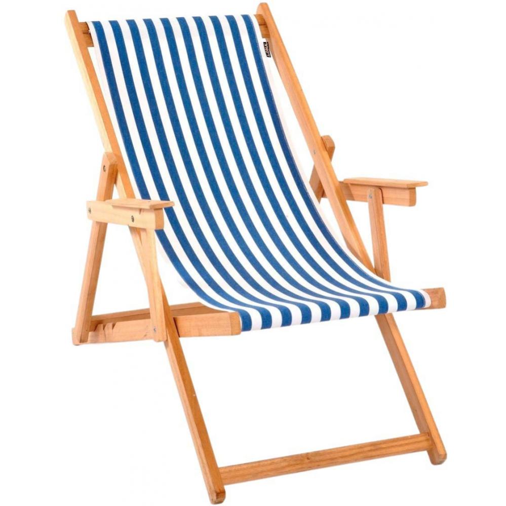 Chilienne transat bois d'eucalyptus tissu 100% coton Elvas rayé bleu et ...