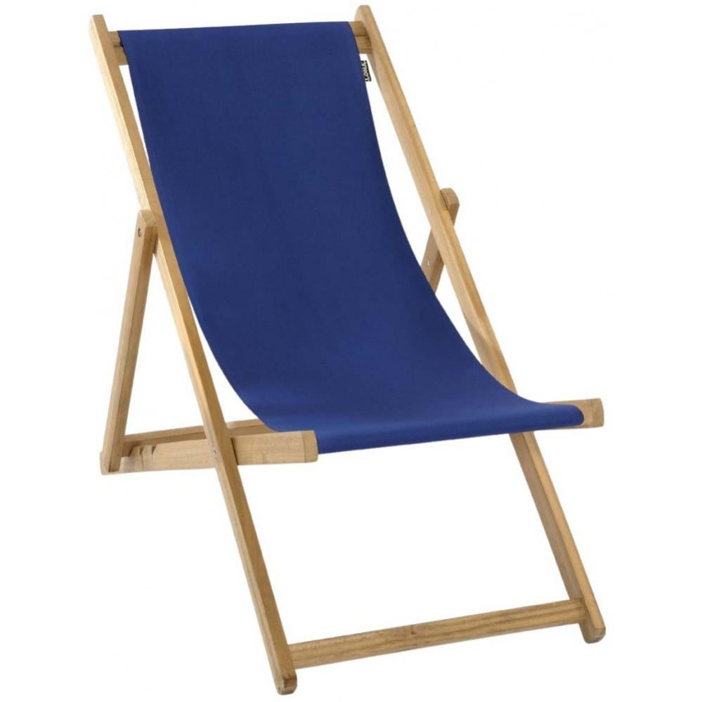 Chilienne sans accoudoirs bois d'eucalyptus tissu 100% coton Elvas bleu ...