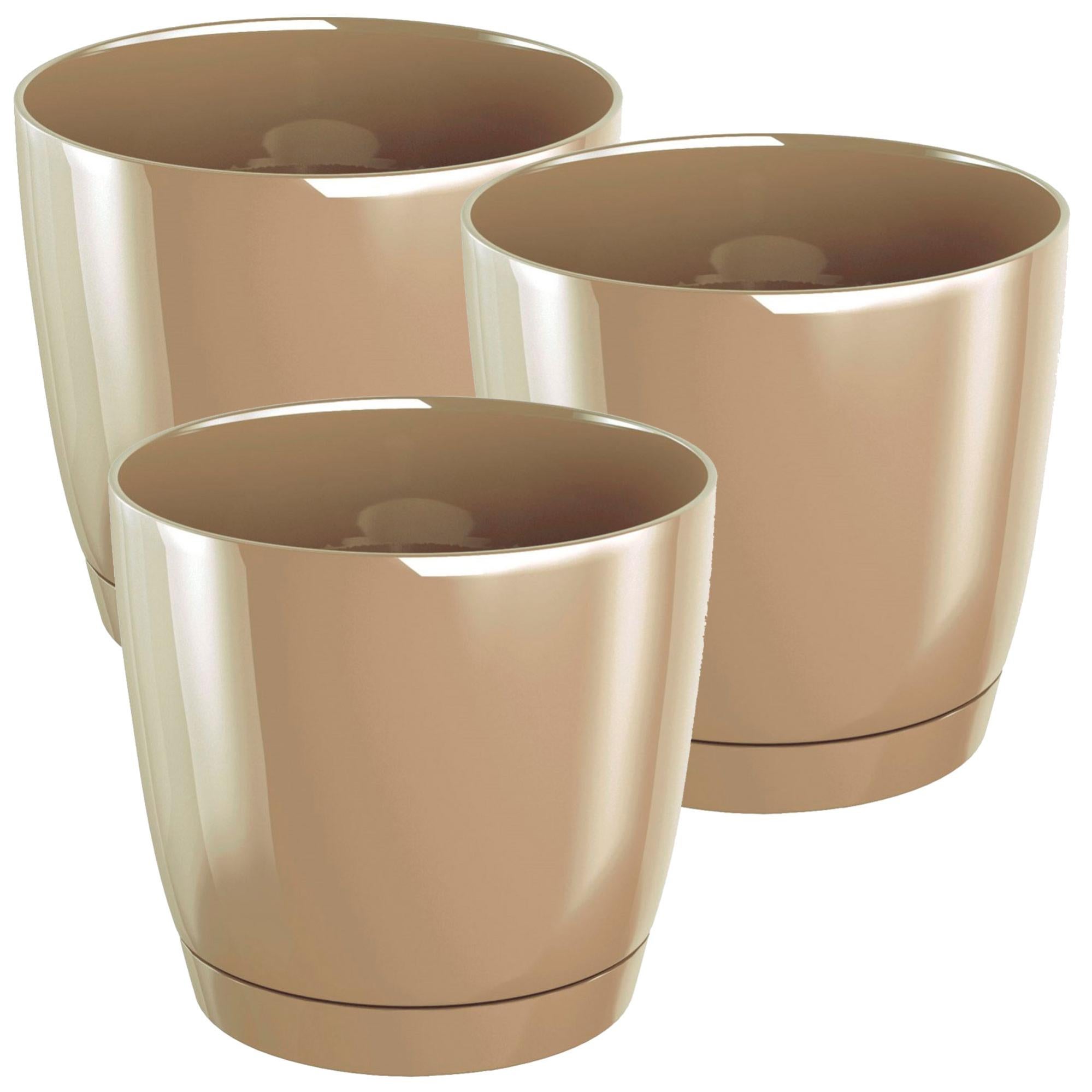 3 Vaso da fiori in plastica color Tortora Coubi Round P 12 x 12 x 11 cm ...