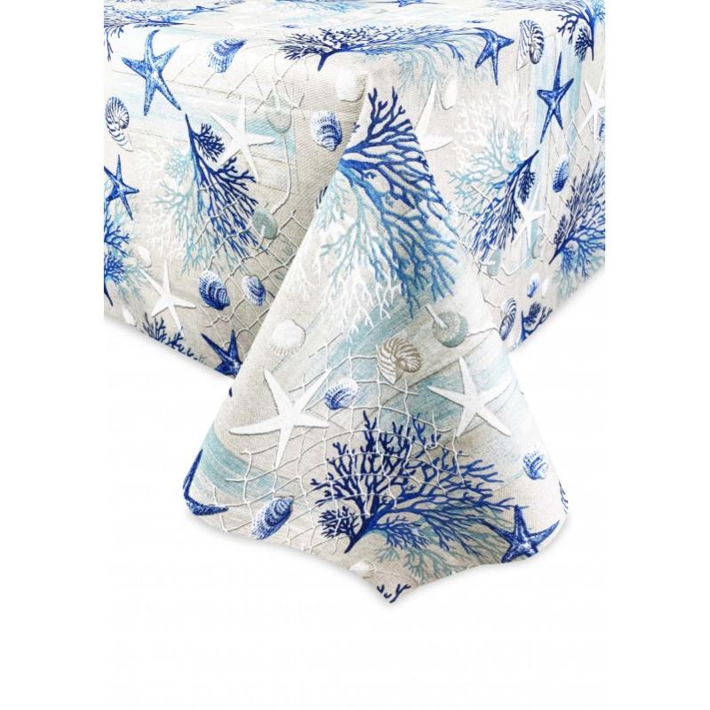 TOVAGLIA in COTONE mare MARINO coralli BLU Cm. 140x140 x4 persone ...