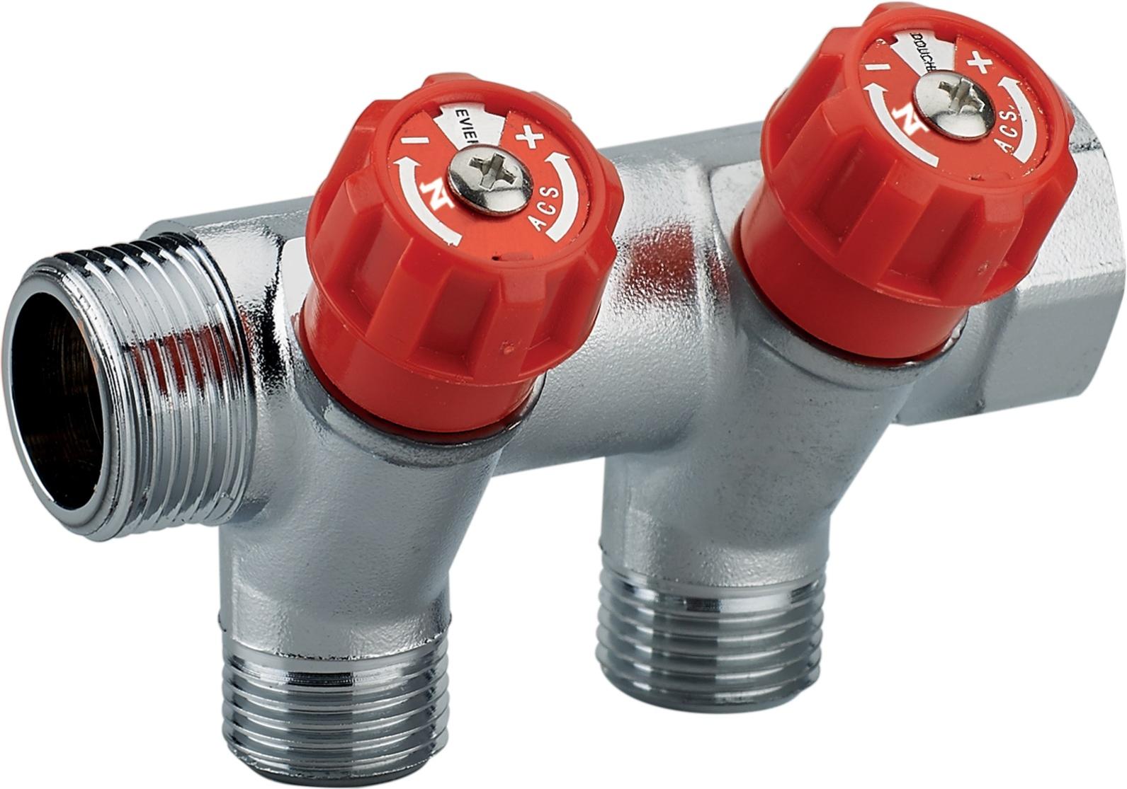 Collettore con rubinetteria integrata rossa MF3/4" - partenze maschio 1 ...