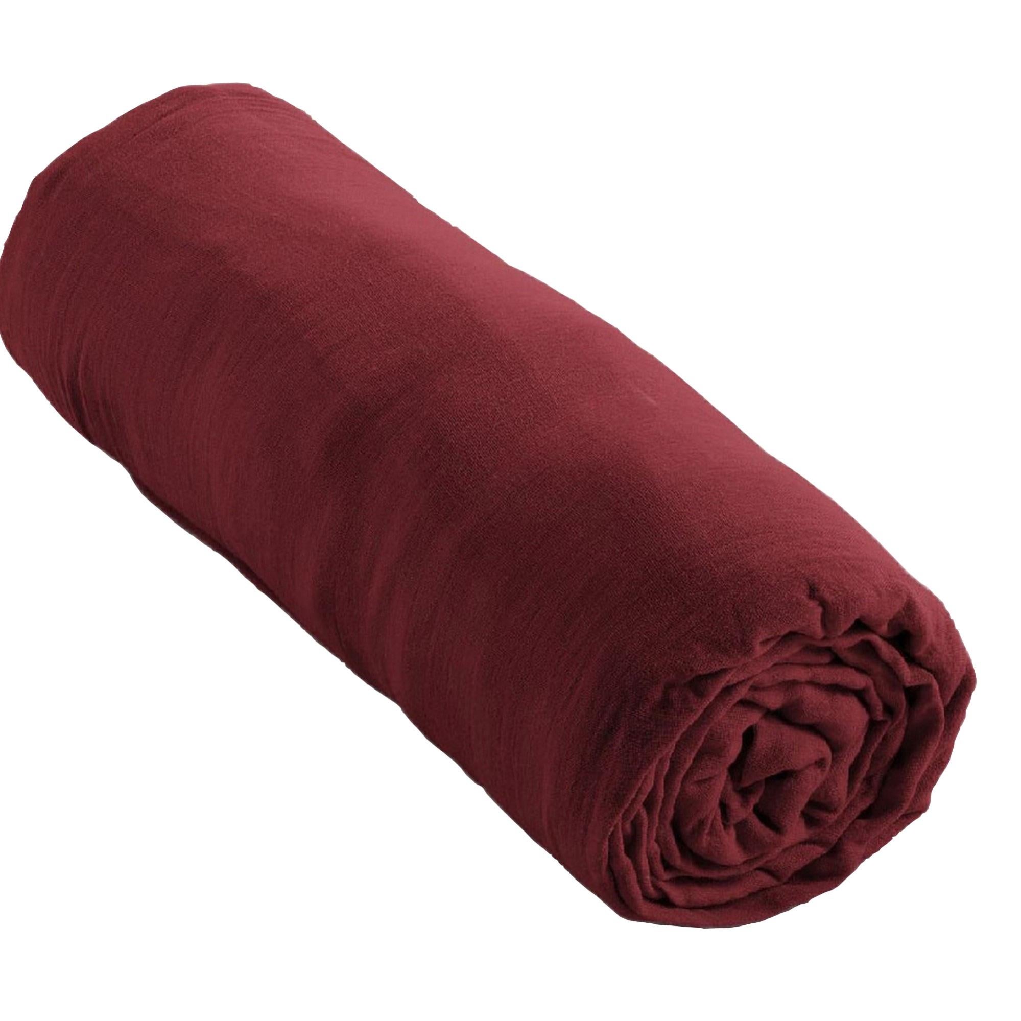 Drap housse 100% Gaze de Coton 74 fils : Couleur - Bordeaux, Taille - 90 x 190 cm | Leroy Merlin