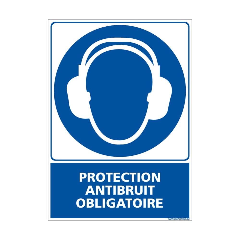 Panneau Port du casque anti-bruit obligatoire Picto + Texte. Obligation ... Panneau Port du casque anti-bruit obligatoire Picto + Texte. Obligation ...