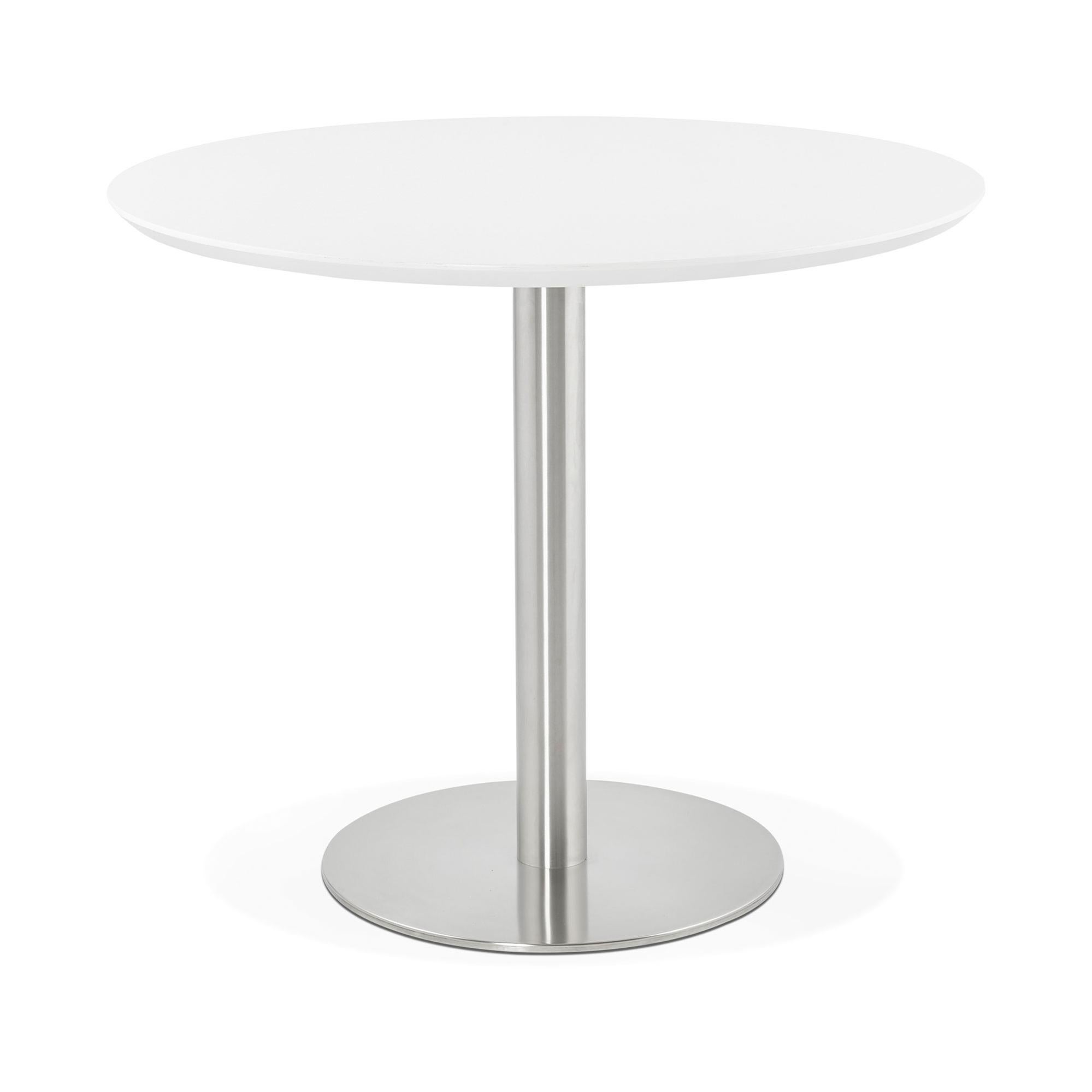 Table à manger ronde 90 cm plateau blanc et pied en acier - BAHIA ...