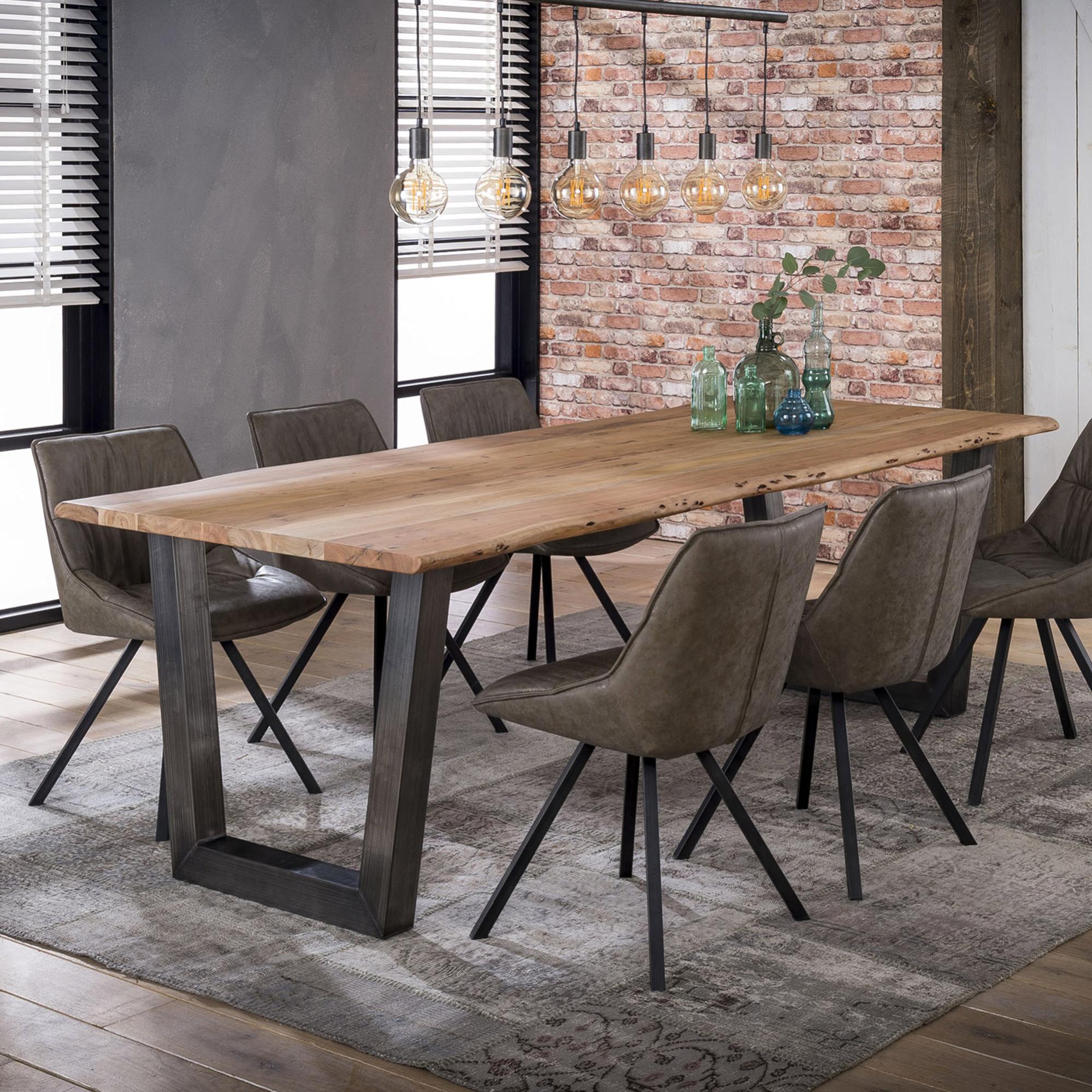 Table 240 cm ép 38 mm en acacia massif et inox brossé noir - TRUNK ...