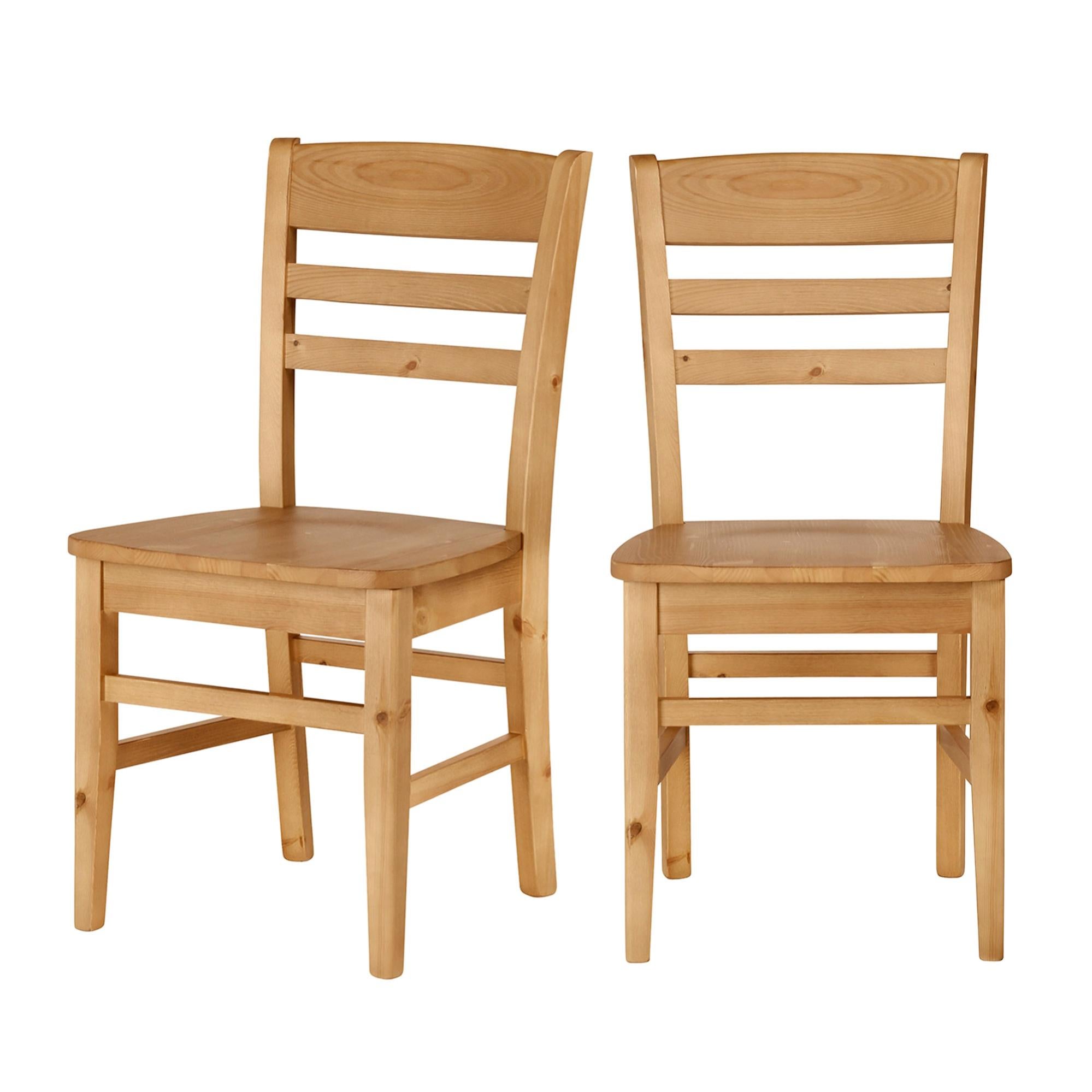 Lot de 2 chaises dossier droit en pin massif teinté miel - THIVIER ...