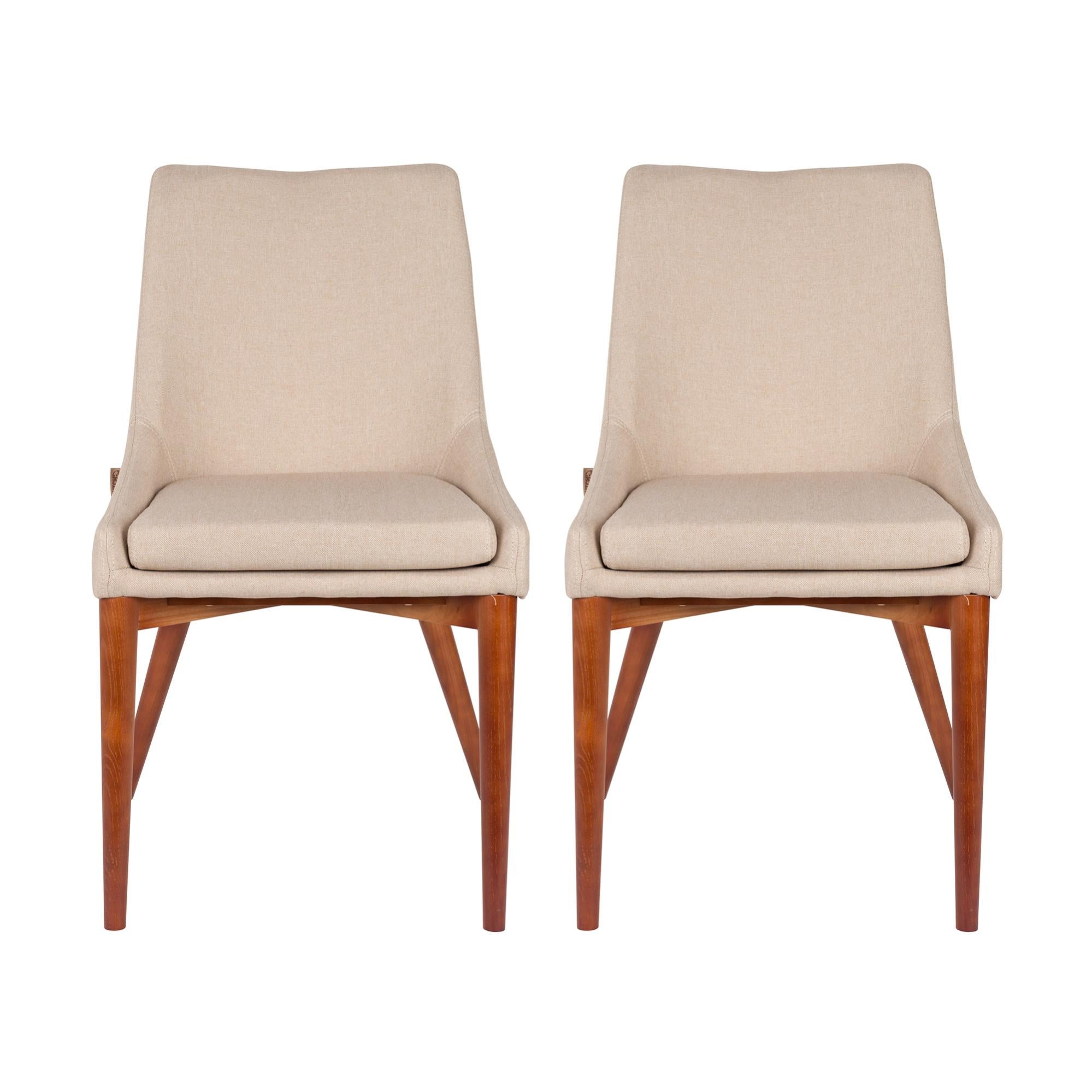 Lot de 2 chaises repas 49x57,7x89 cm en tissu beige et pieds noyer ...