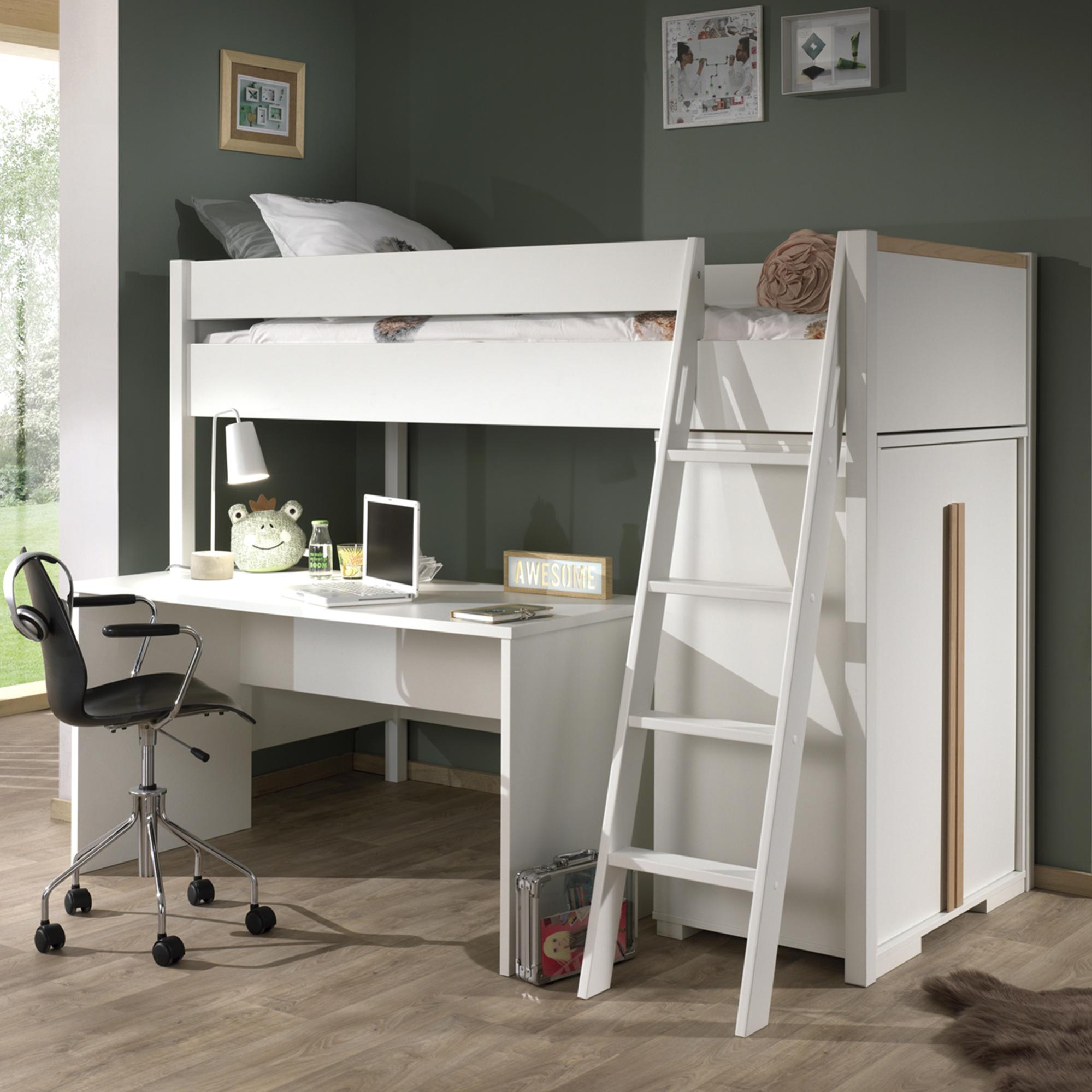 Lit surélevé 90x200 cm avec commode et bureau blanc - BILLY | Leroy Merlin