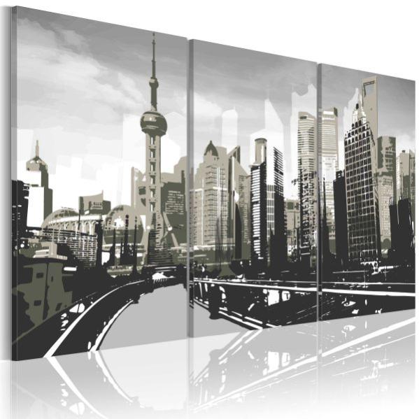 Tableau Villes Shanghai gris : Taille - 90 x 60 cm | Leroy Merlin