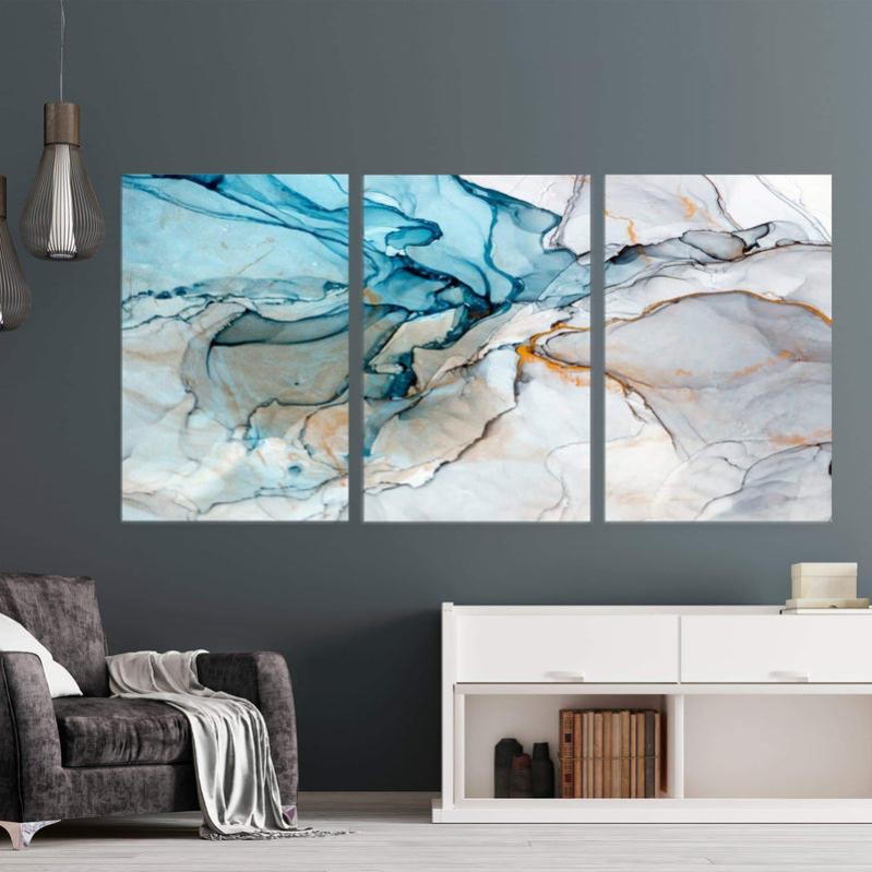 Cracking Marble Tiles "3 panneaux (90x180cm taille totale)" tableau ...