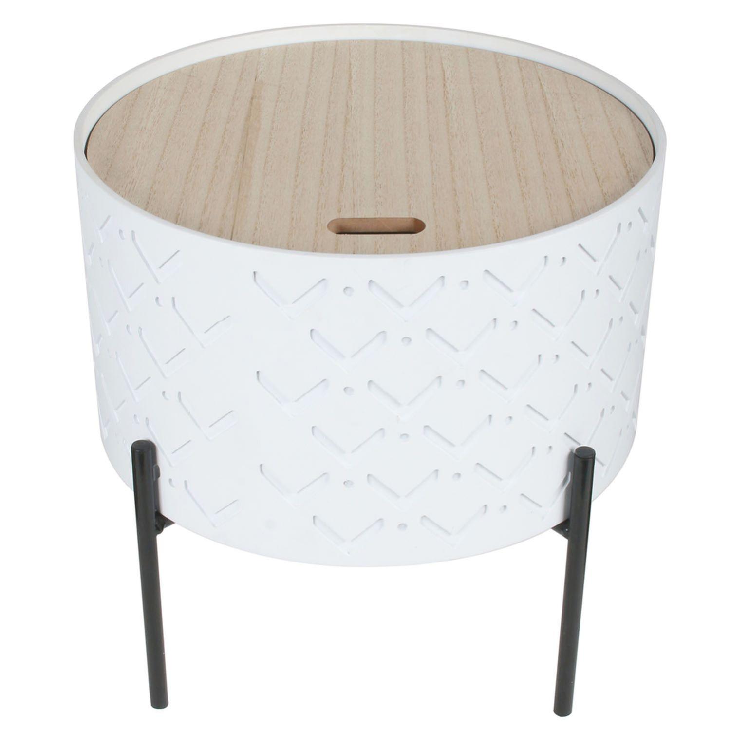 Table d'appoint avec coffre en Métal et MDF - Diam.35 cm - Blanc ...