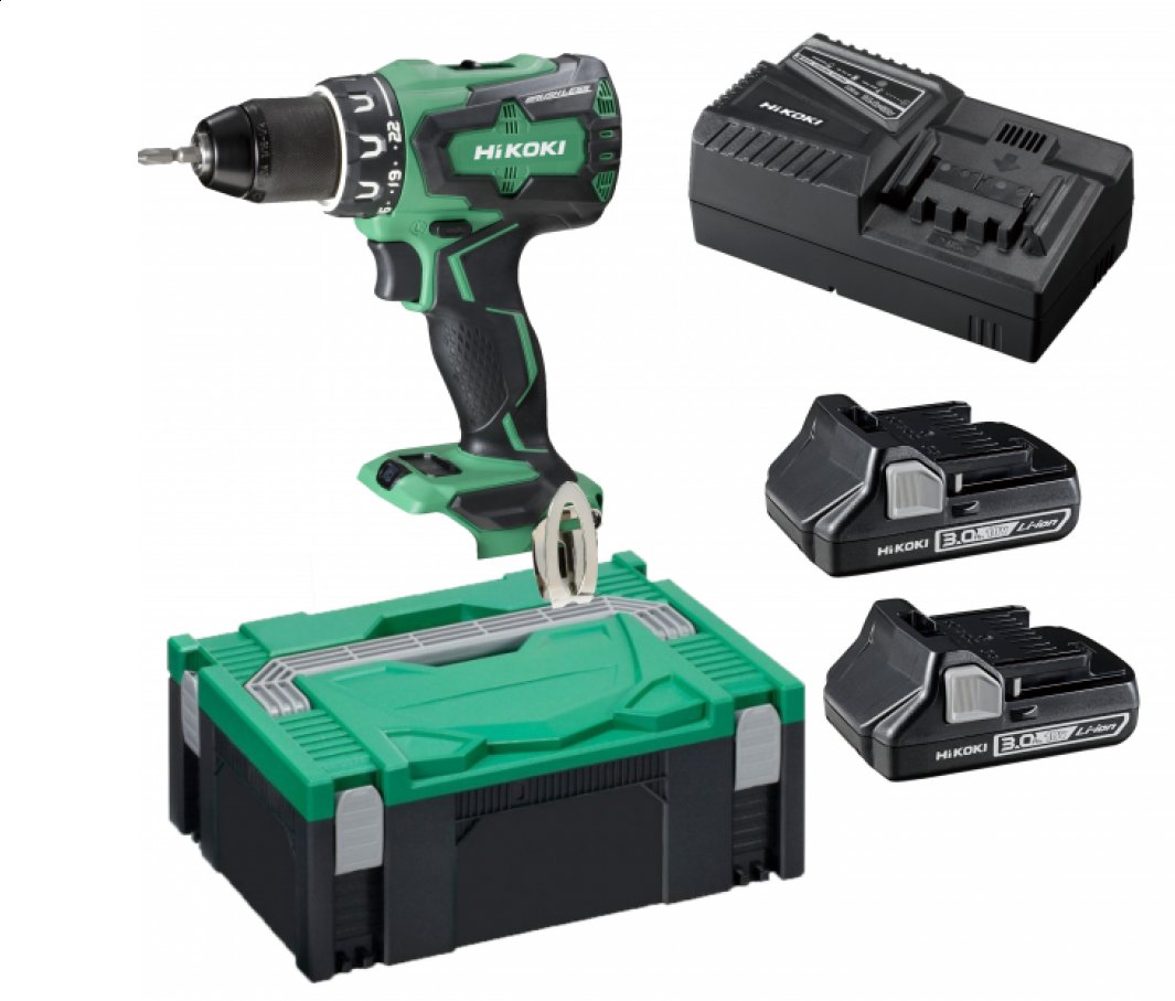 HiKOKI DS18DBSLWNZ Jeu de perceuses/visseuses sans fil 18V Li-Ion (2x 3.0Ah) en HSC - sans ...