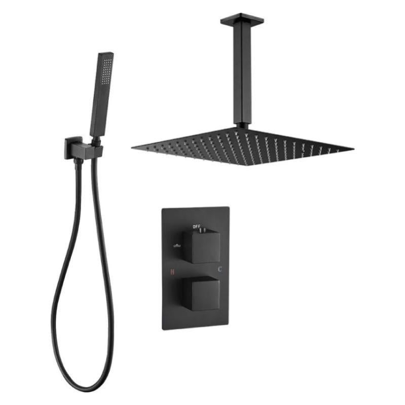 Conjunto de ducha empotrada termostática a techo TILSO negro mate 25 cm ...