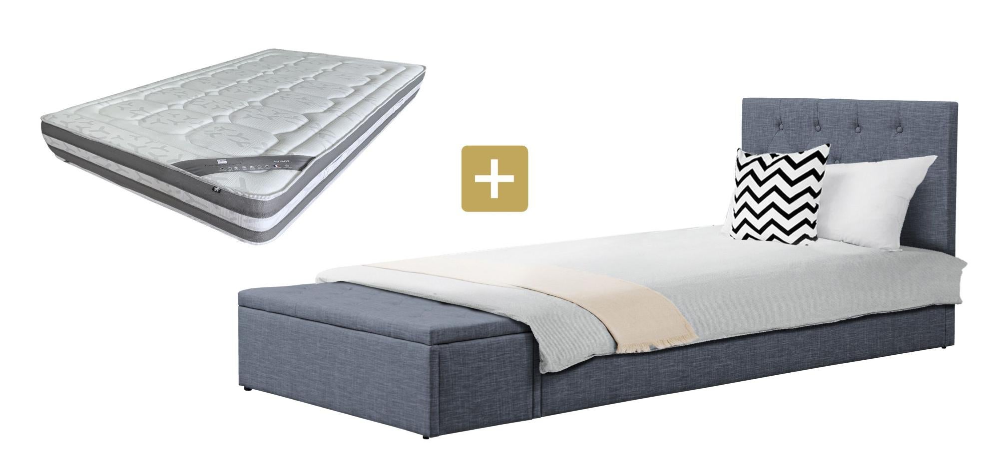 Ensemble Lit Boks Coffre lin Gris foncé 90 + nuage 24 cm | Leroy Merlin
