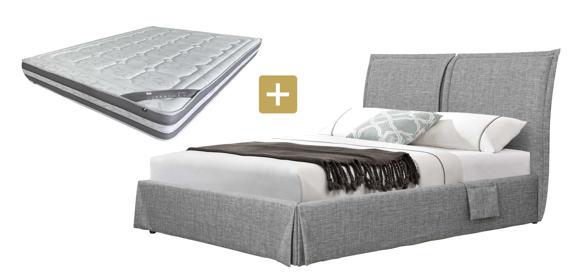 Ensemble Lit Skirt Coffre lin Gris clair 180x200 cm + matelas nuage 24 ...