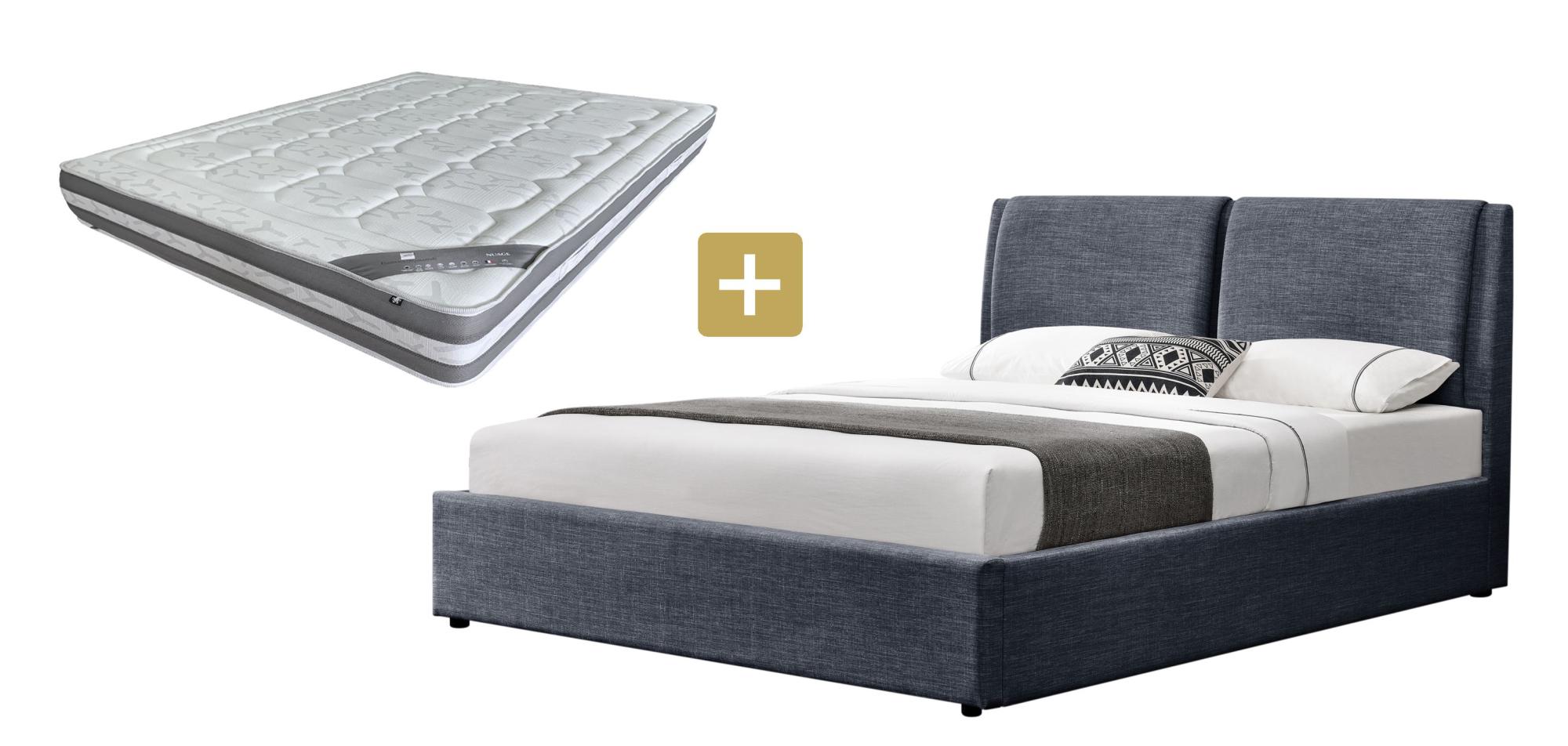 Ensemble Lit Borg Coffre lin Gris foncé 160 + matelas nuage 24 cm | Leroy Merlin