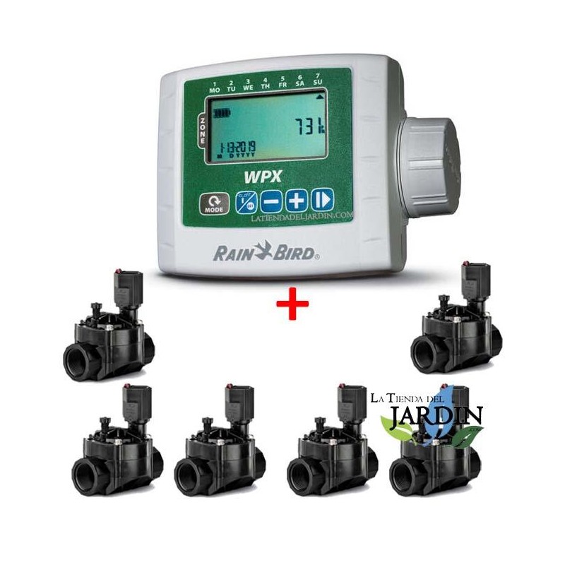 Rain Bird WPX6, Programmatore di irrigazione a batteria + 6 Elettrovalvola 1" 9V 100HV Rain Bird ...