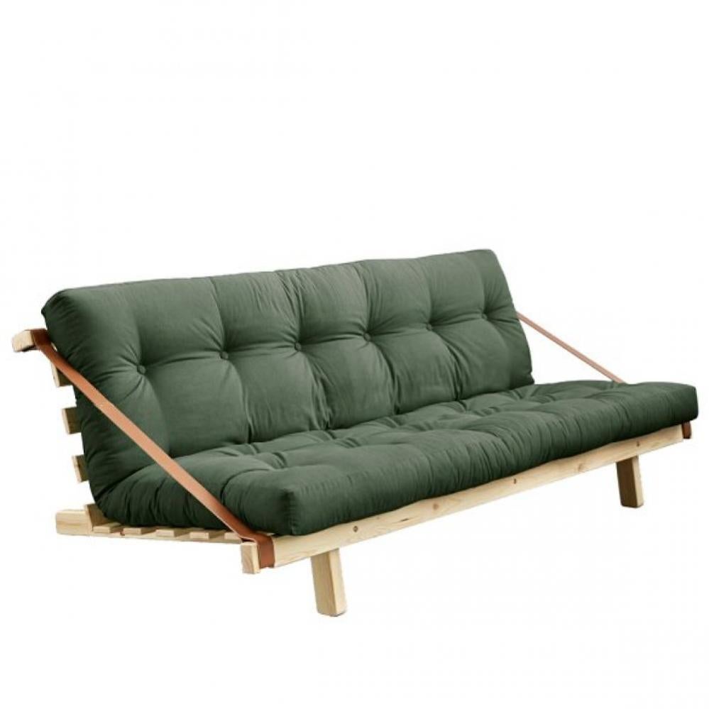 Banquette futon JUMP en pin massif coloris vert olive couchage 130 cm ...