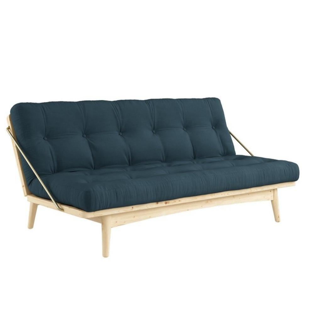 Banquette futon FOLK en pin massif coloris bleu pétrole couchage 130 x ...
