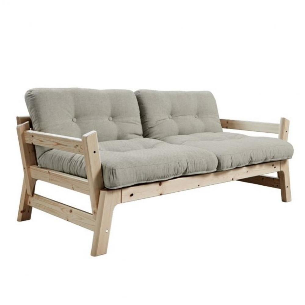 Banquette convertible futon STEP pin massif tissu lin couchage 70*200 ...