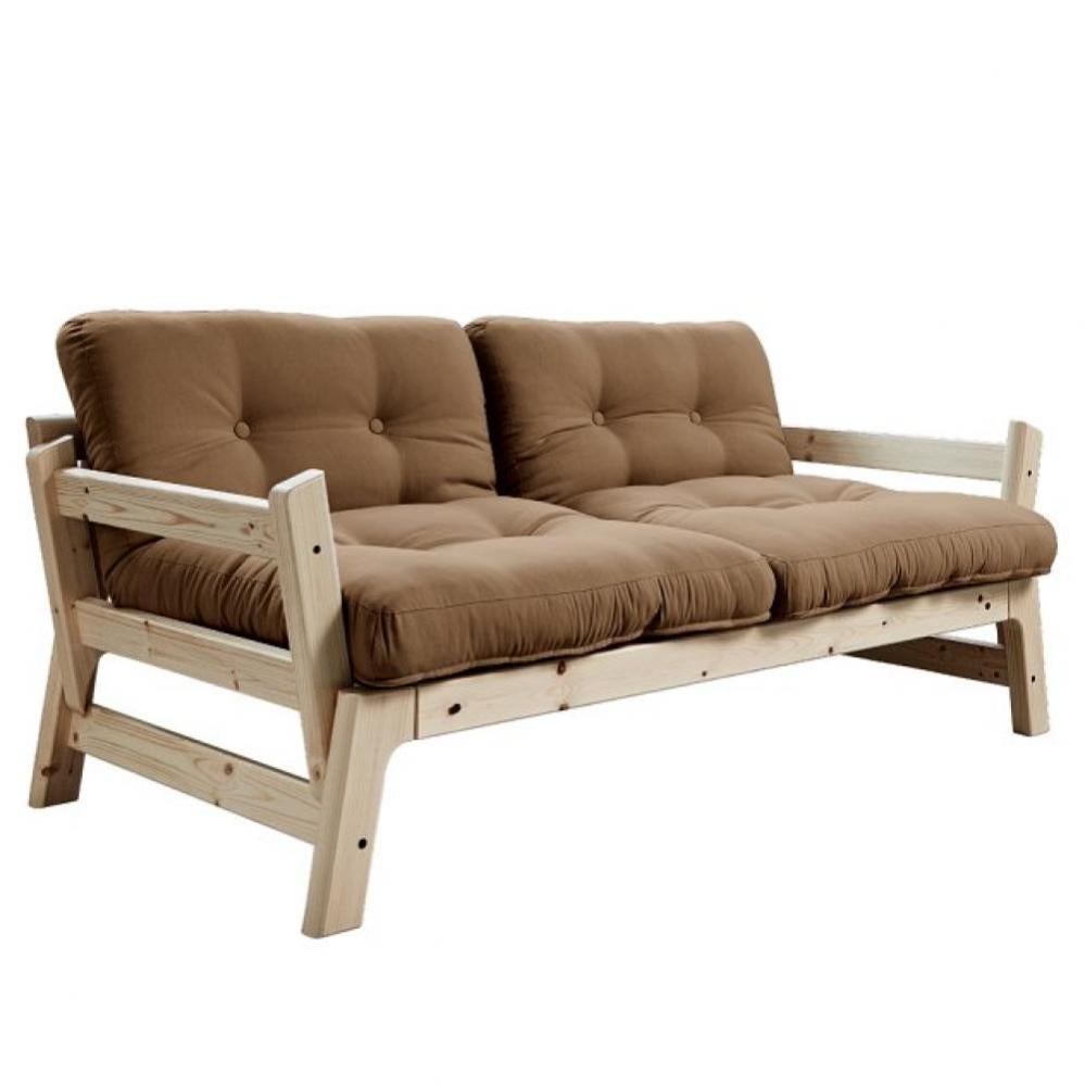 Banquette convertible futon STEP pin massif coloris mocca couchage 70* ...