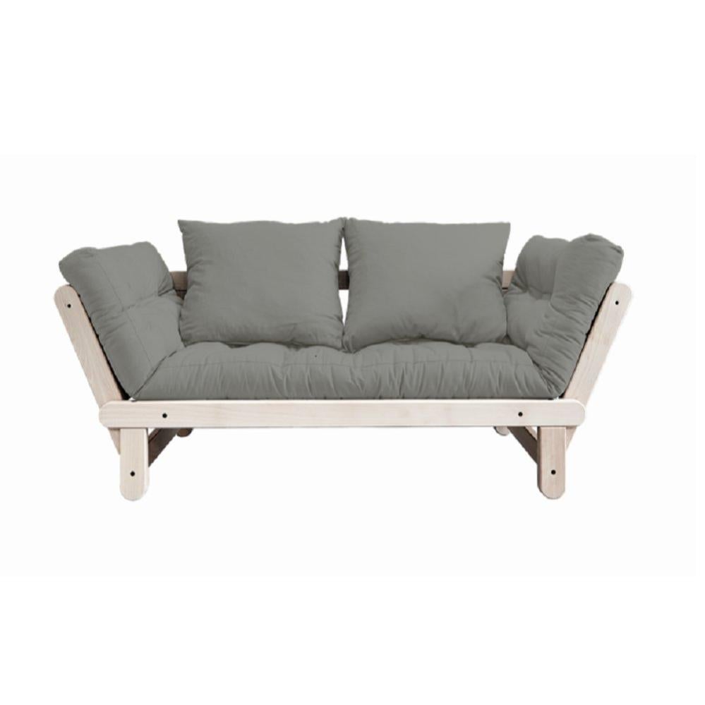 Banquette méridienne futon BEAT pin naturel tissu gray couchage 75*200 ...