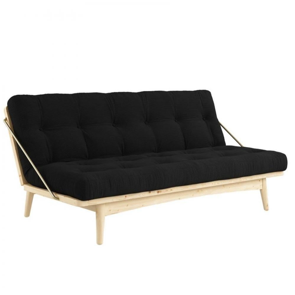 Banquette futon FOLK en pin massif coloris charbon couchage 130 x 190 ...