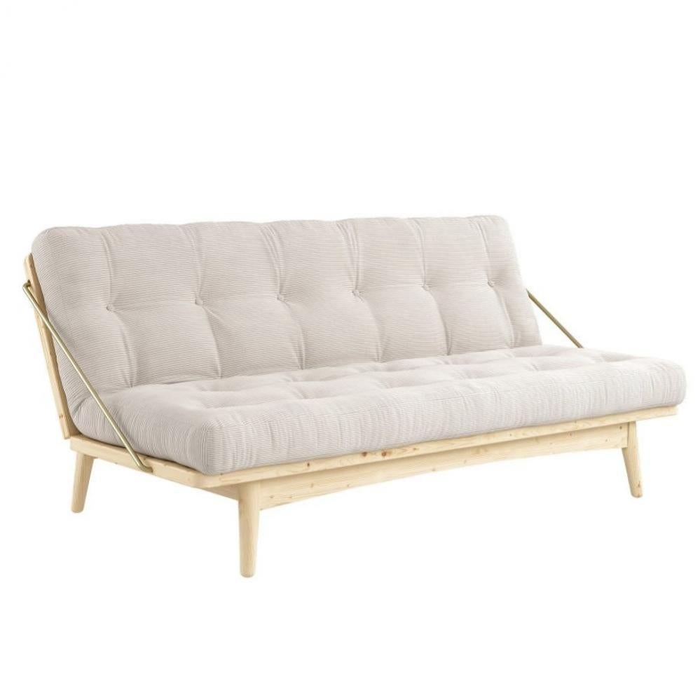 Banquette futon FOLK en pin massif coloris ivoire couchage 130 x 190 cm ...