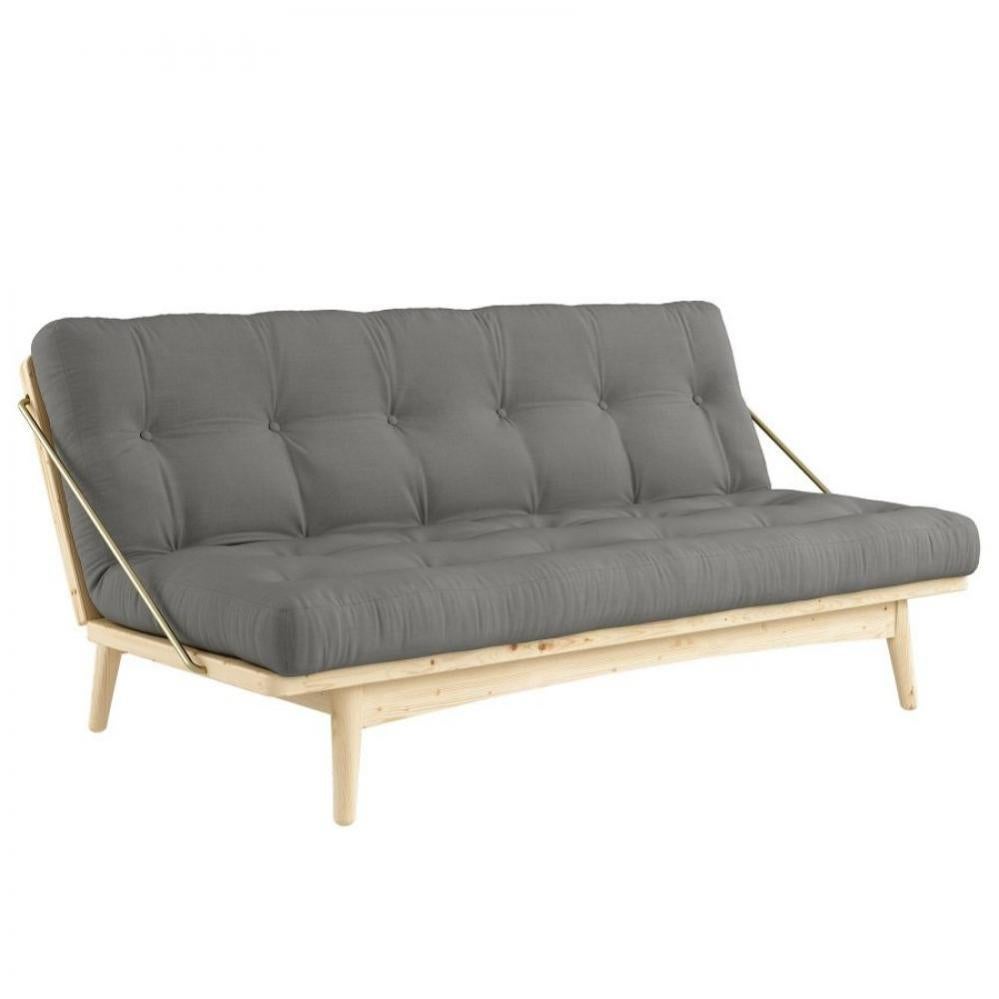 Banquette futon FOLK en pin massif coloris gris couchage 130 x 190 cm ...