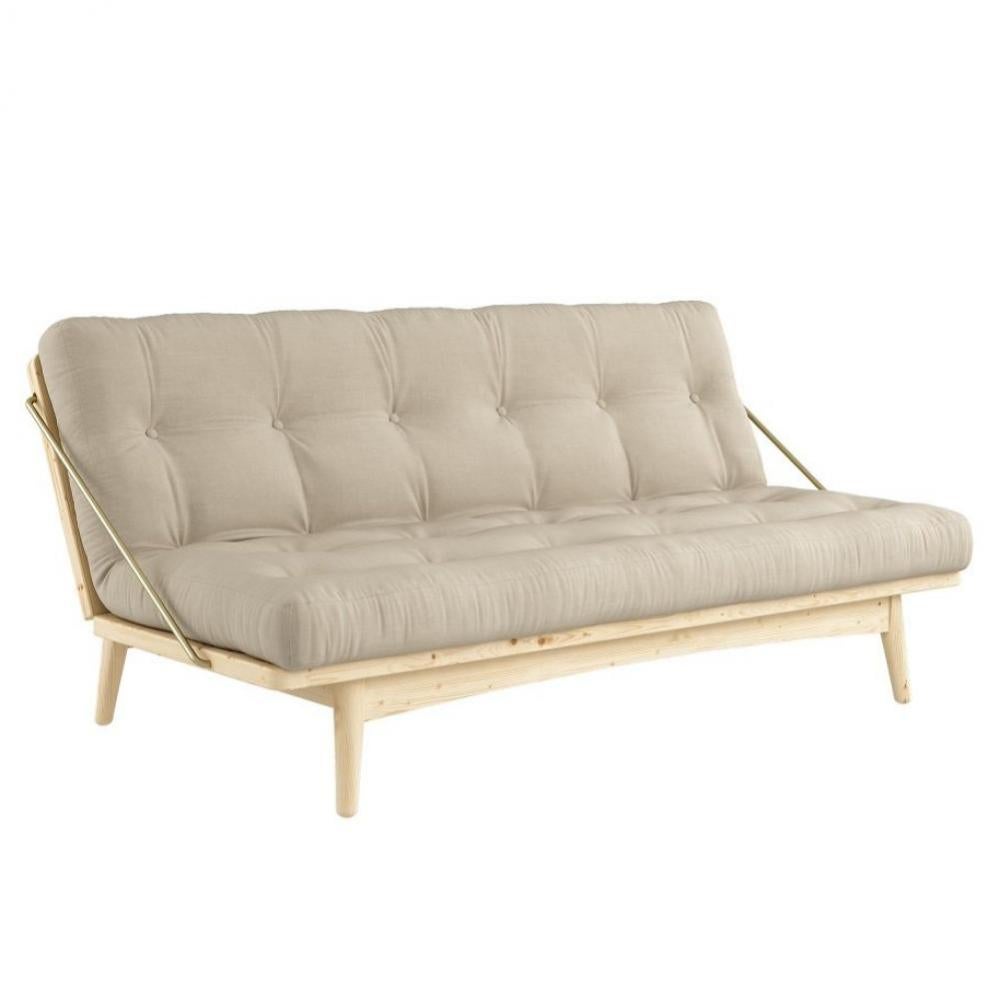 Banquette futon FOLK en pin massif coloris beige couchage 130 x 190 cm ...