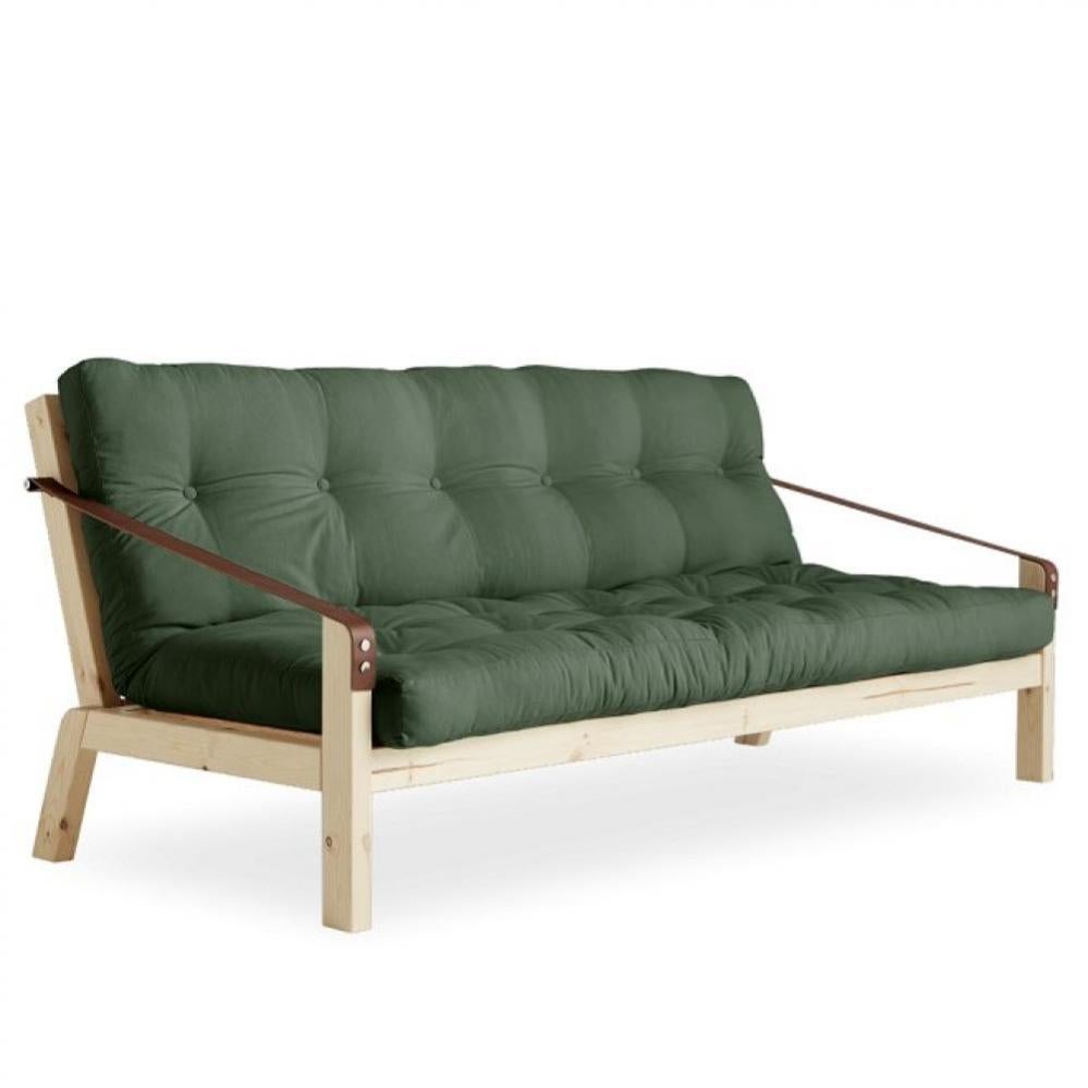 Banquette futon POETRY en pin massif coloris vert olive couchage 130 x ...
