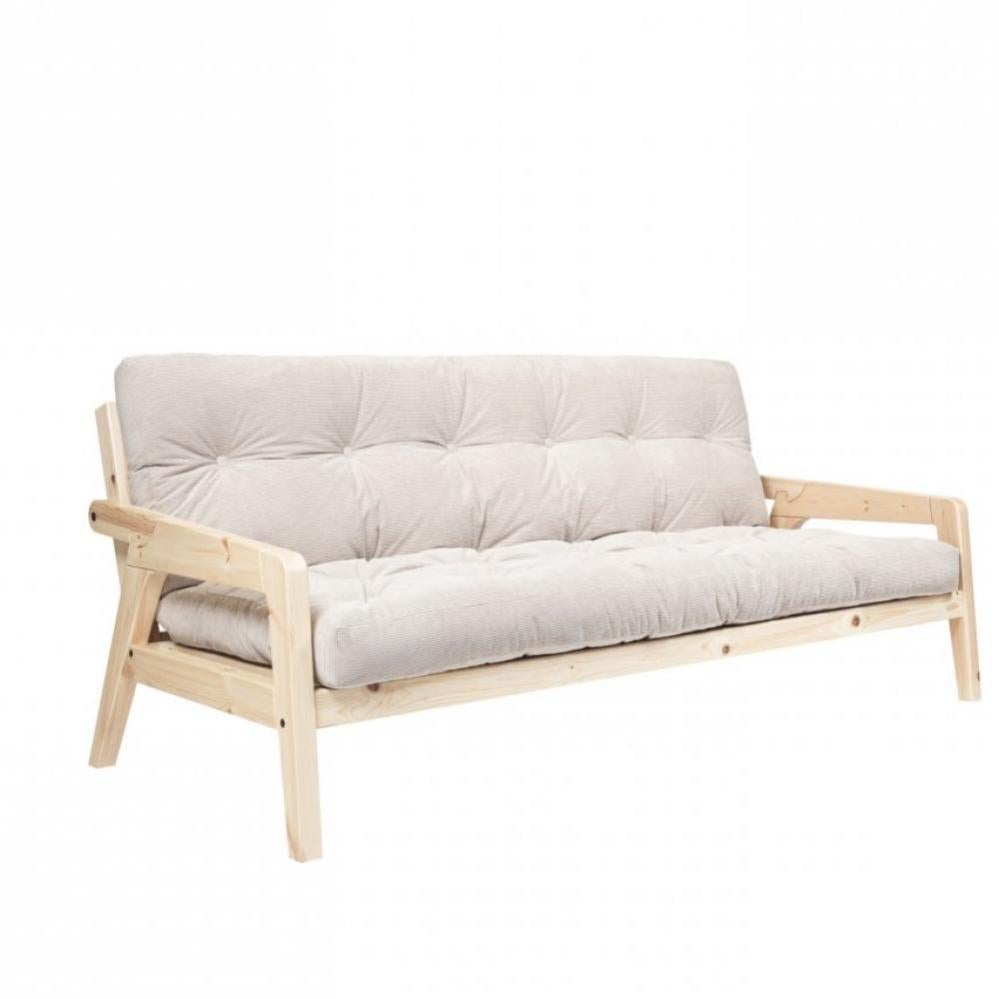 Canapé convertible futon GRAB pin naturel coloris ivoire couchage 130 ...