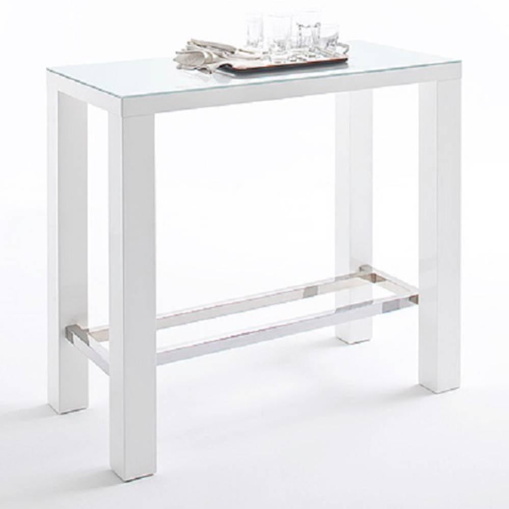 Table de bar design JANIS 120 x 60 cm finition laque blanche brillante ...