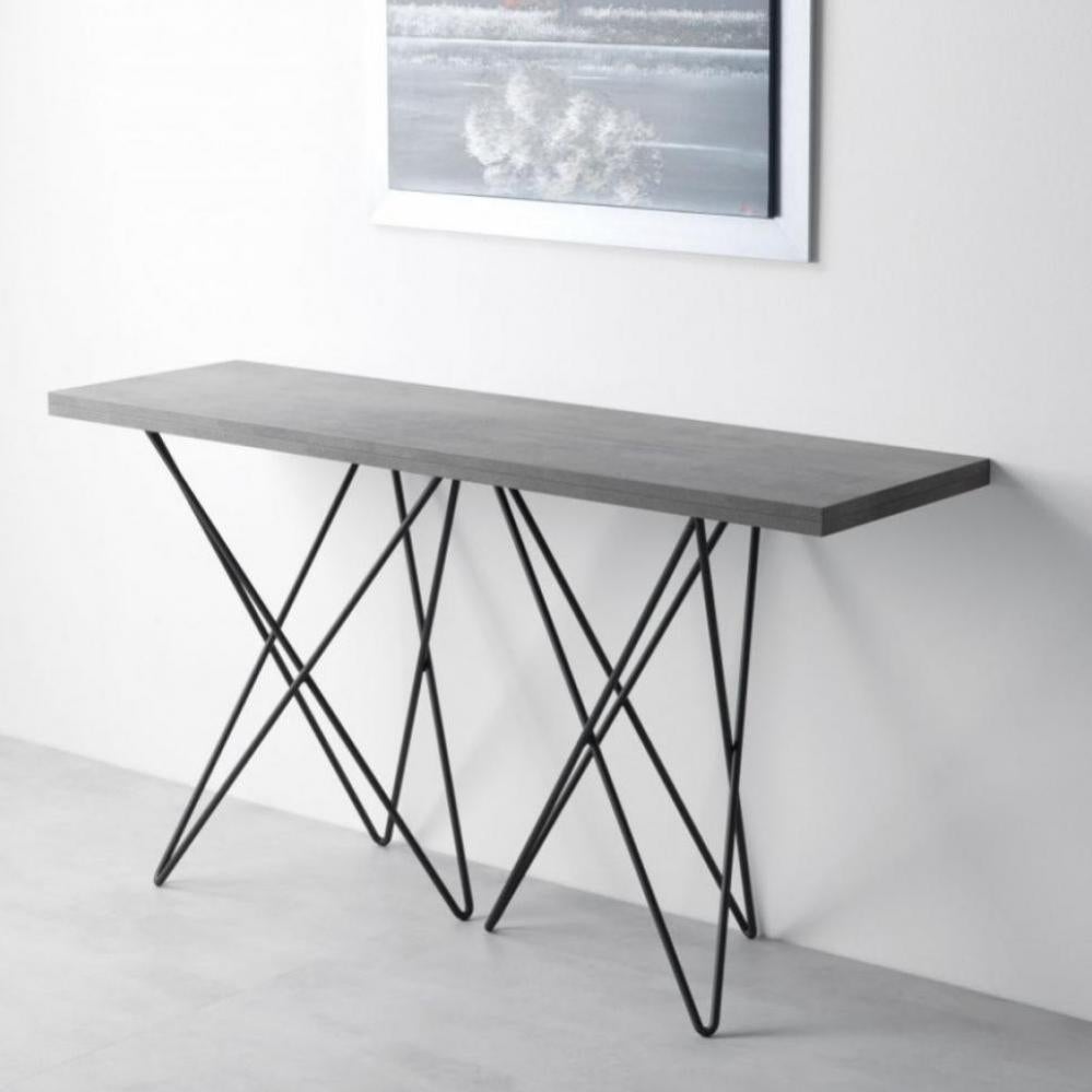 Table console extensible ouverture en livre HERMES plateau gris béton ...
