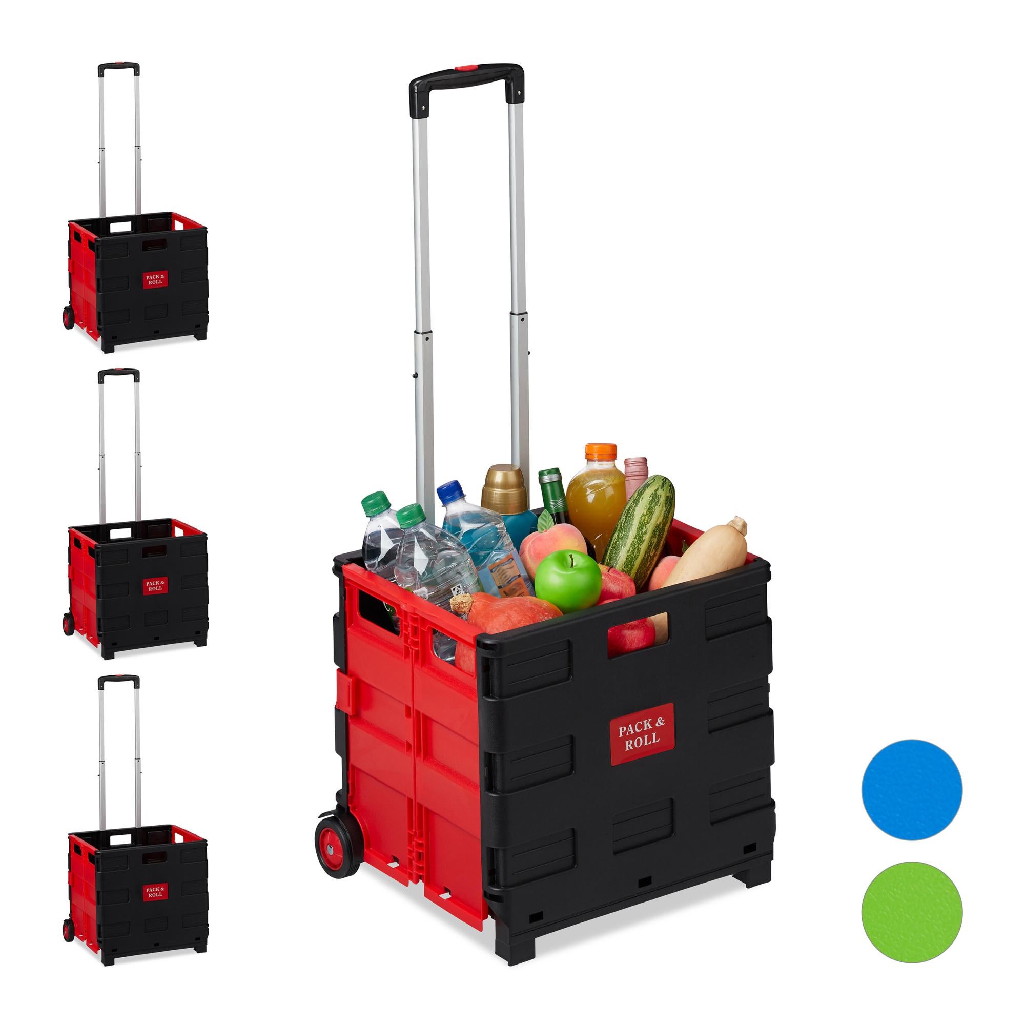 4x Carrello Portaspesa Pieghevole, Manico Telescopico, 2 Ruote Gomma ...