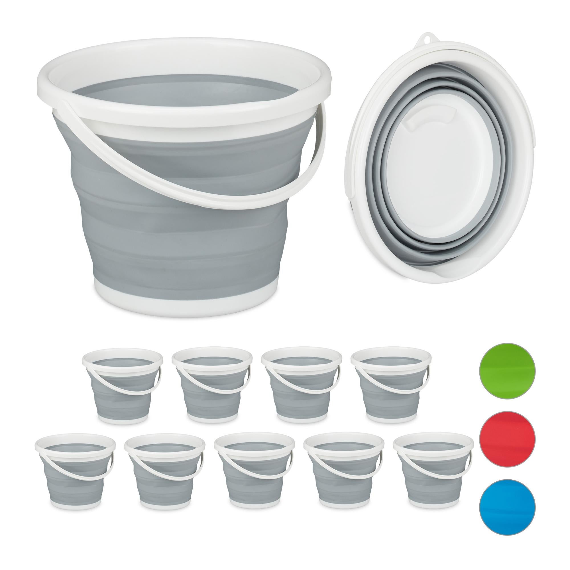 10x Secchio Pieghevole da 10 L, Pieghevole, Recipiente Richiudibile per ...