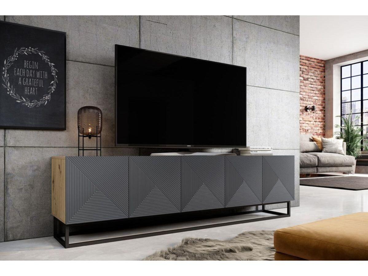 BOBOCHIC Meuble TV 200 cm ALICE pieds en métal Gris foncé | Leroy Merlin