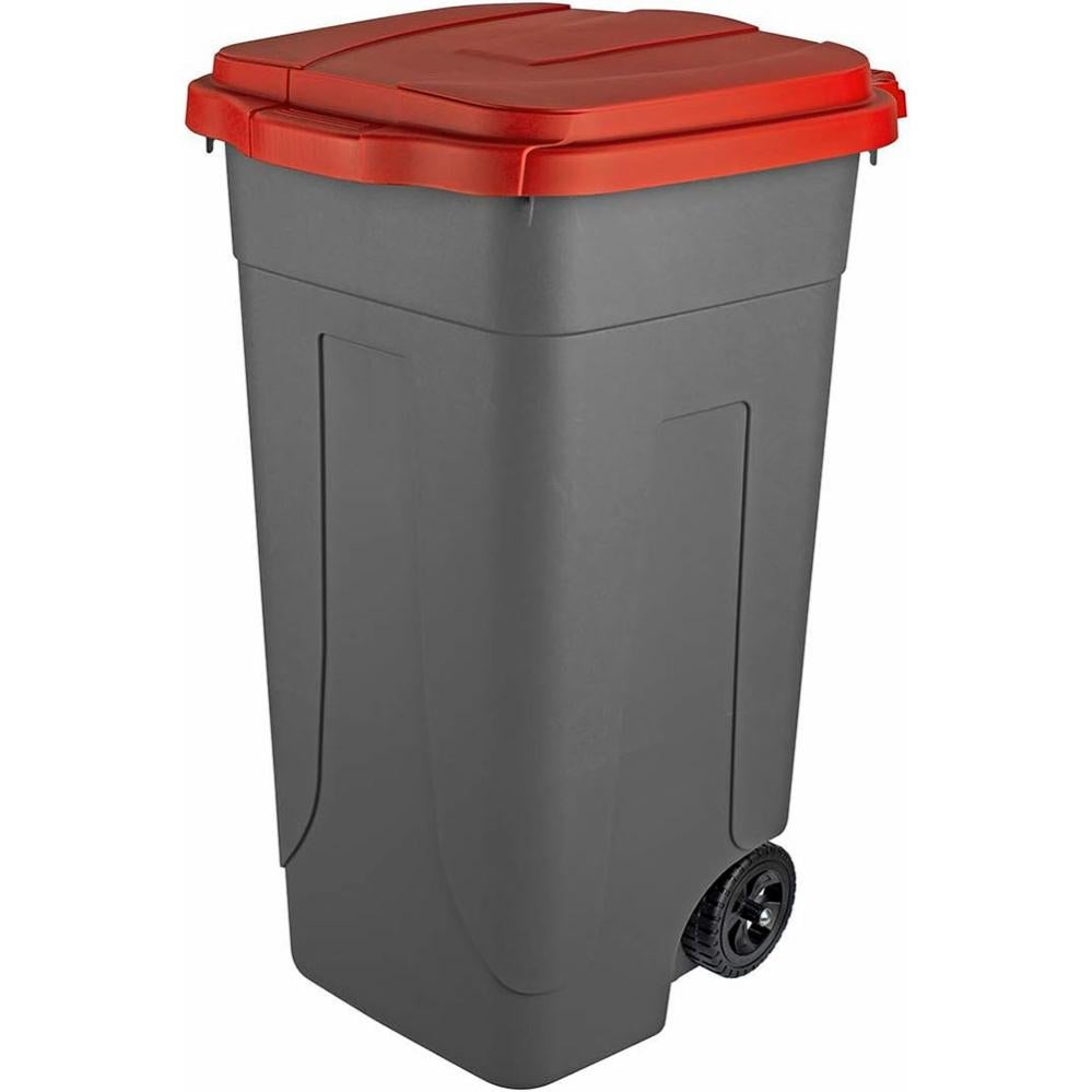 Bidone con coperchio rosso per raccolta differenziata carrellato Lt 80 ...