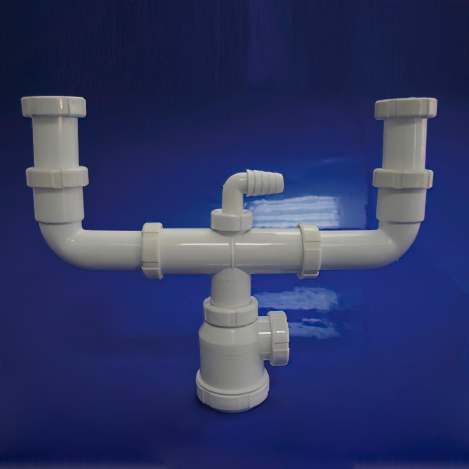SIFON PVC FREGADERO 2 SENOS RACOR EXTENSIBLE CON BOTELLA SIN TAPON 1 1/ ...