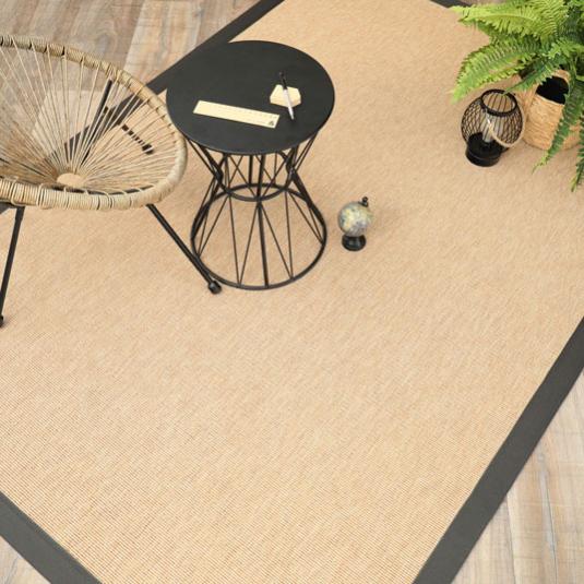 Tapis intérieur / extérieur - Mahé naturel - Ganse gris anthracite ...