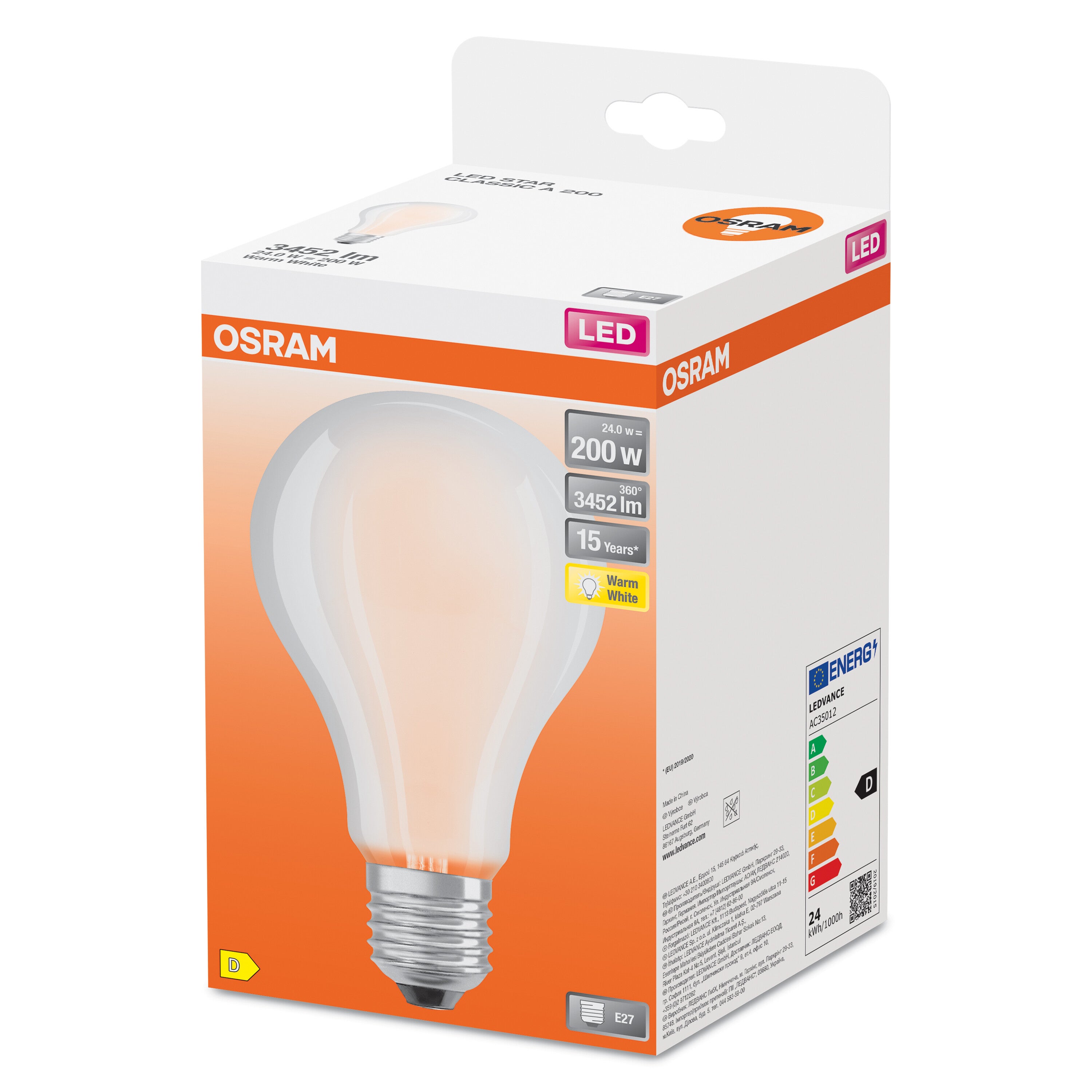 Osram Led Star Classic A200 Ampoule Led à Filament Dépoli En Forme D